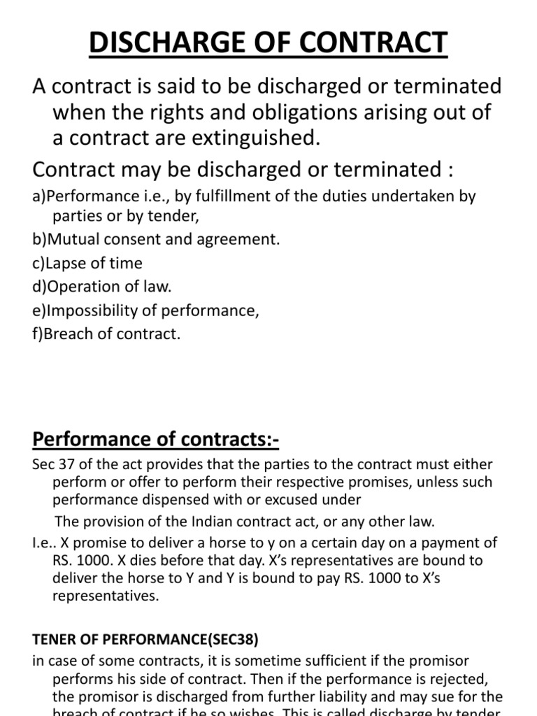 Discharge of Contract: Key Concepts | PDF | Breach Of Contract | Damages