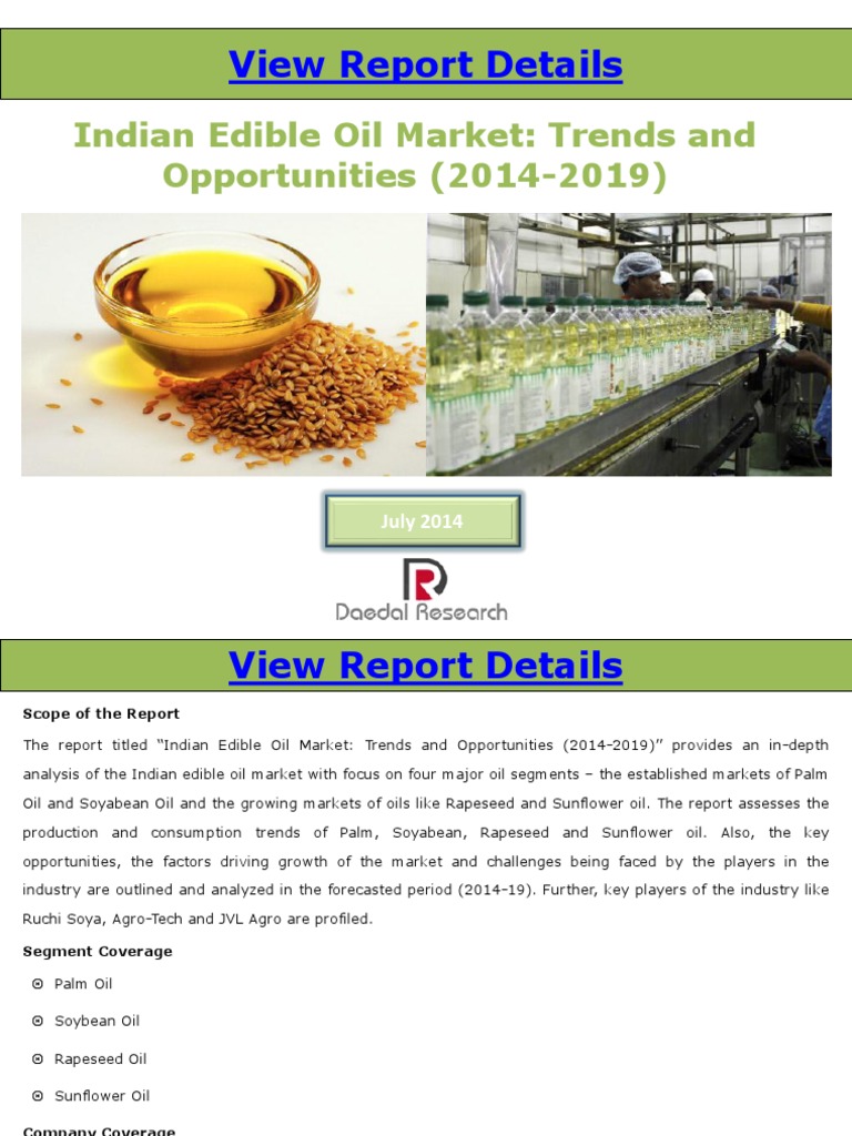 Indian Edible Oil Market Trends 2014-2019 | PDF | Vegetable Oil ...