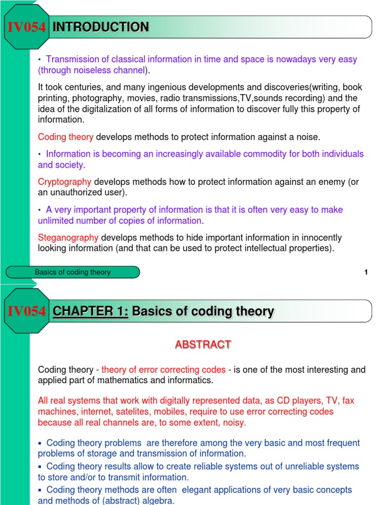 Chapter 01 Basics Of Coding Theory Pdf Forward Error Correction Code