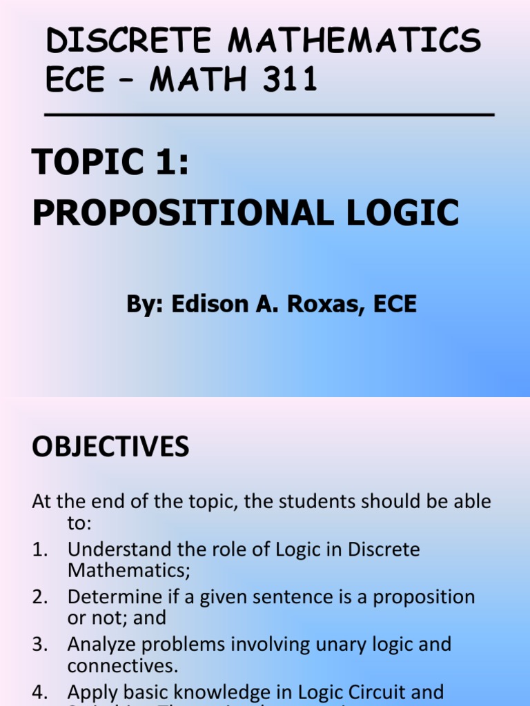 01 - ECE MATH 311 - Propositional Logic | PDF | Discrete Mathematics | Teaching Mathematics