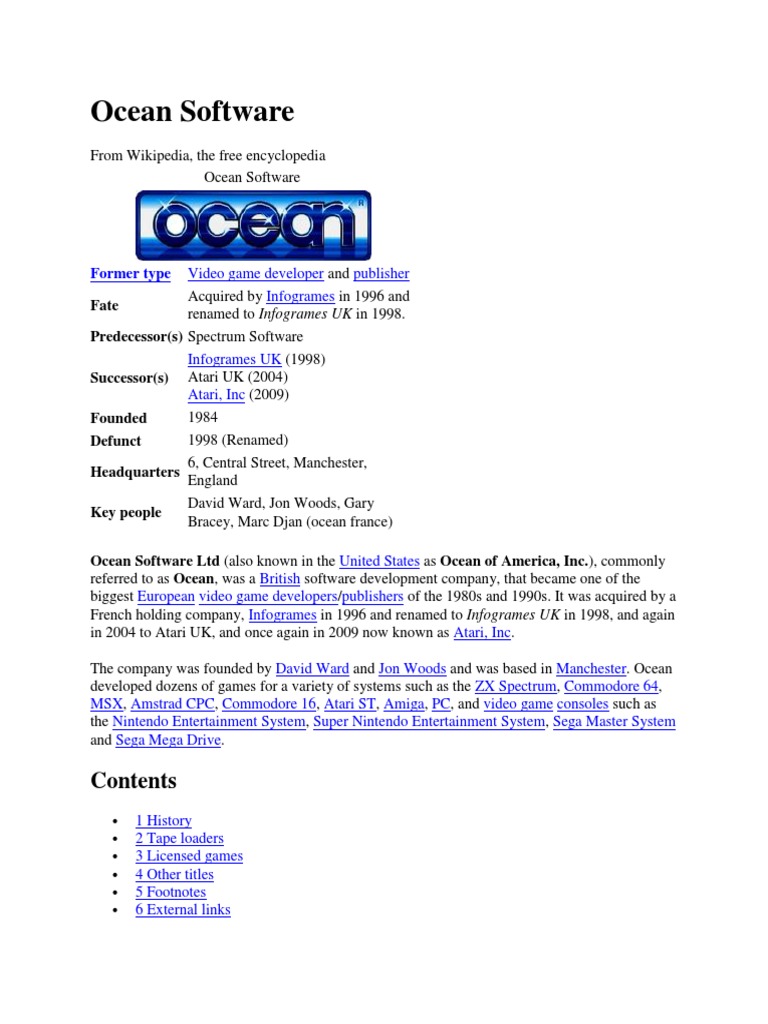 Ocean Software: Former Type | PDF | Video Game Companies | Industries