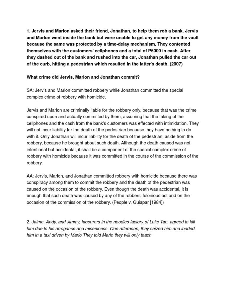 Robbery and Homicide Legal Analysis | PDF