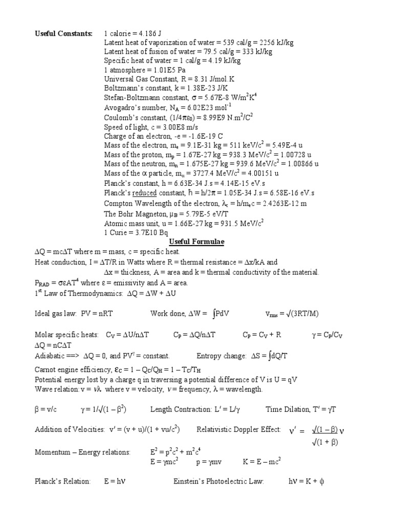 Formula Sheet | PDF