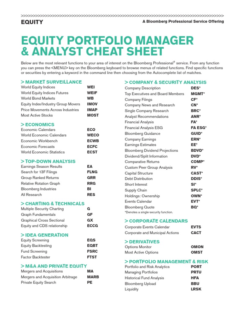 EQPM and Analyst Cheat Sheet | PDF | Bloomberg L.P. | Equity (Finance)