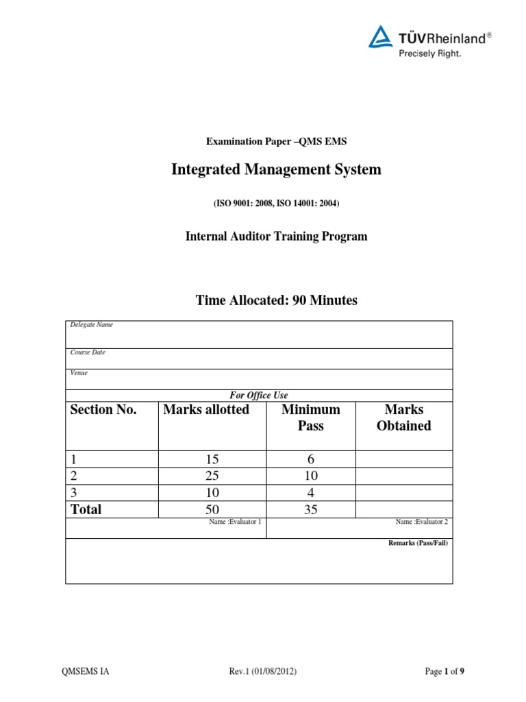 Integrated Management System: Time Allocated: 90 Minutes | PDF | Iso ...