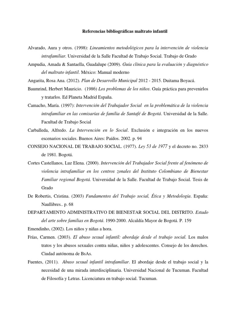 Referencias Bibliográficas Maltrato Infantil | PDF | Trabajo Social | Abuso infantil