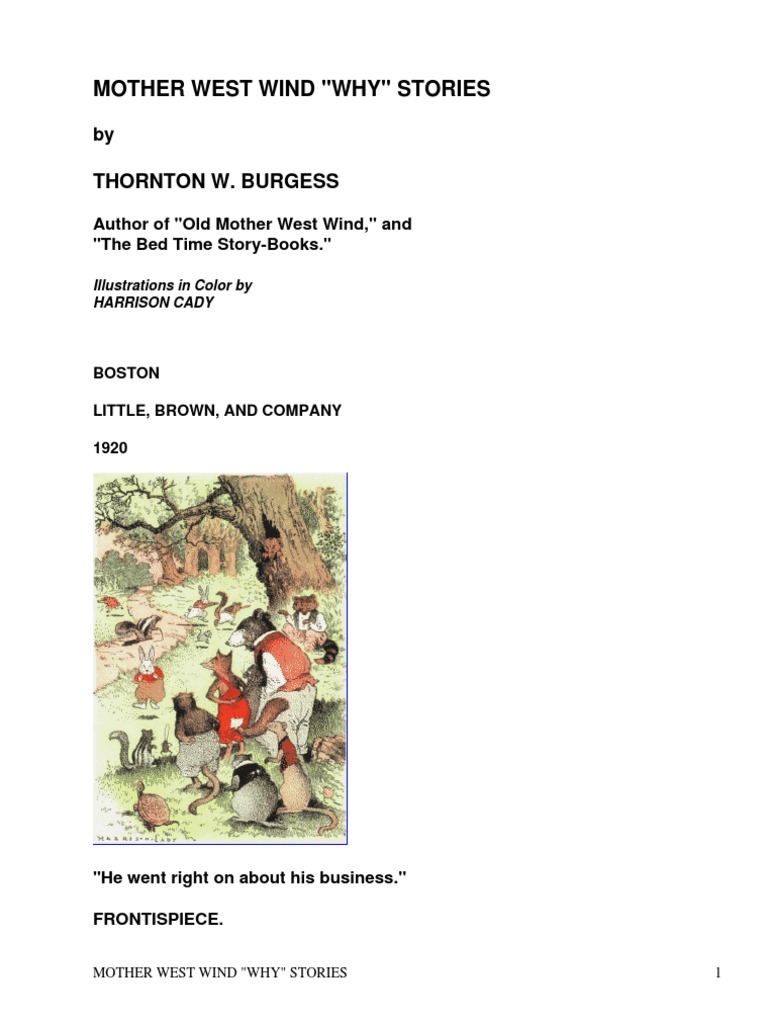 Mother West Wind 'Why' Stories by Burgess, Thornton W. (Thornton Waldo ...