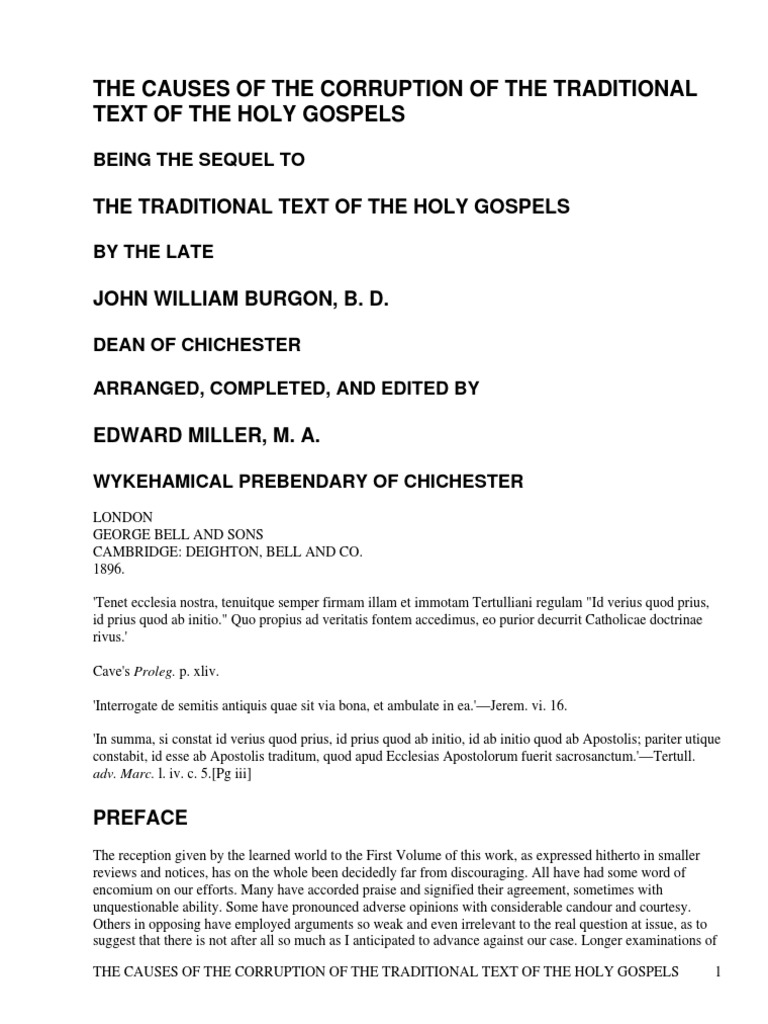 The Causes of The Corruption of The Traditional Text of The Holy ...