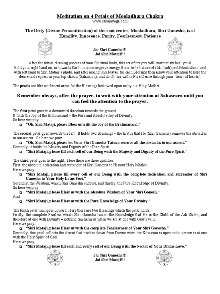 4 Petals of Mooladhara Chakra - For All Sahaja Yoga | PDF | Chakra | Prayer