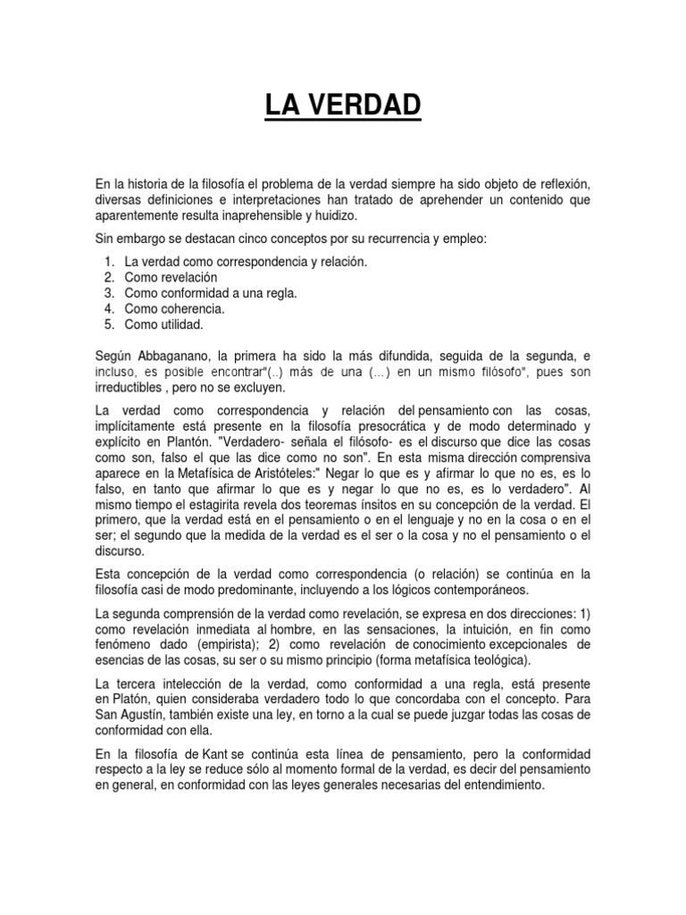 Conceptos Filosóficos de la Verdad | PDF | Verdad | Comprensión