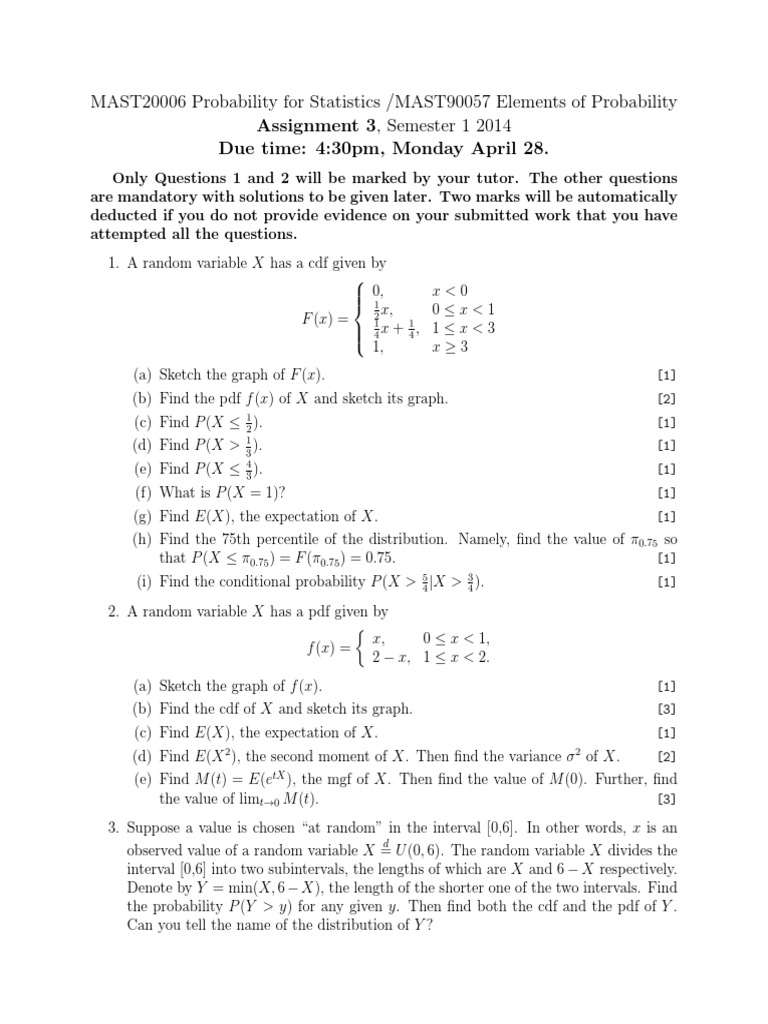 MAST20006 Probability For Statistics /MAST90057 Elements of Probability ...