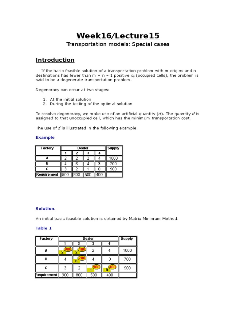 Week16 / Lecture15: Transportation Models: Special Cases | PDF ...