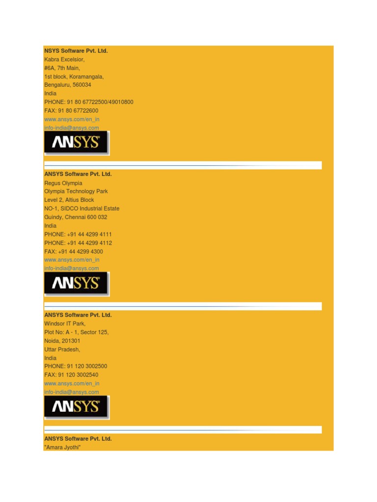 ANSYS Software Offices in India | PDF | Business
