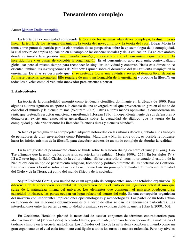 Pensamiento Complejo | PDF | Complejidad | Conocimiento