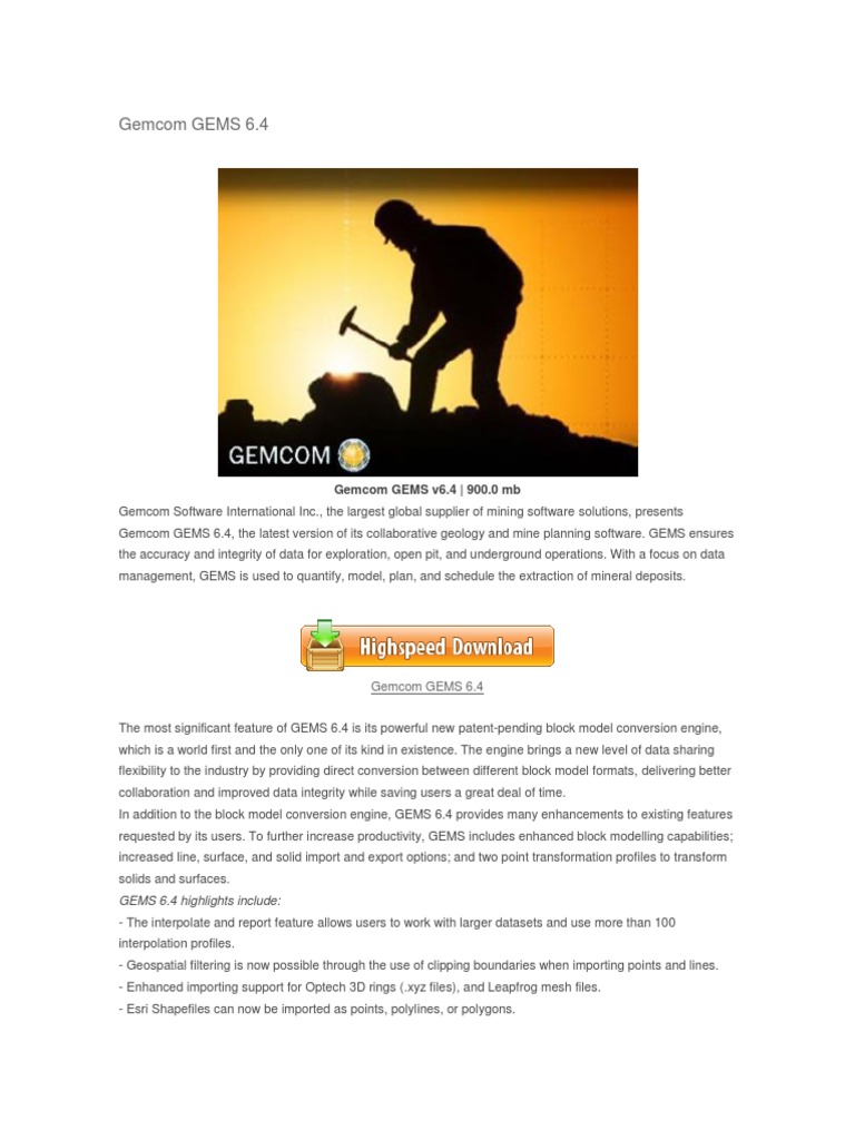 Gemcom GEMS v6.4 - 900.0 MB | PDF | Mining | Geographic Information System