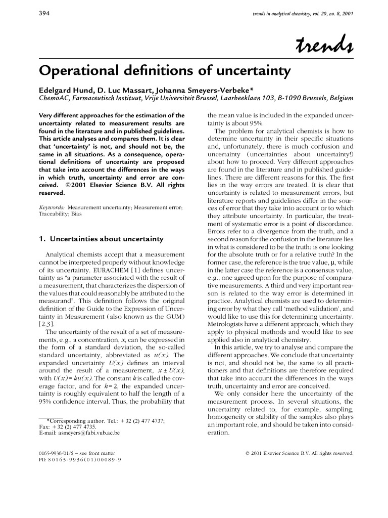 Operational de Nitions of Uncertainty | PDF | Uncertainty | Bias Of An ...