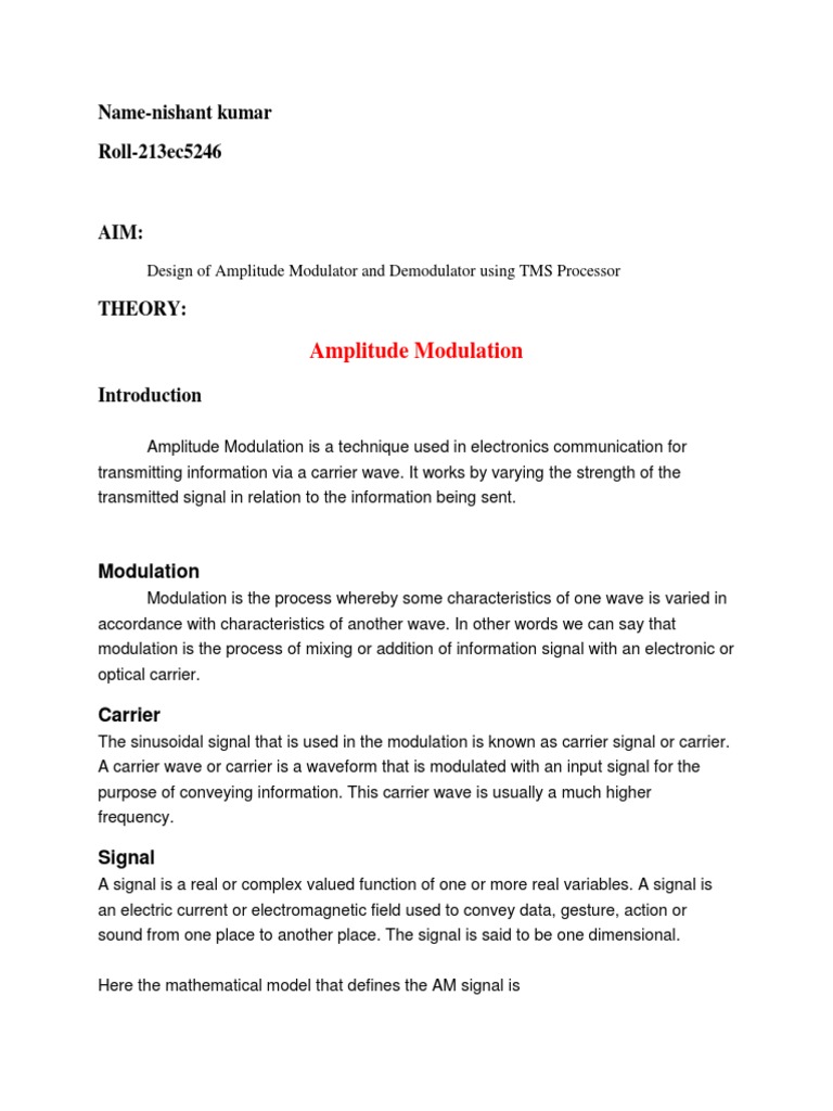 Amplitude Modulation and Demodulation | PDF