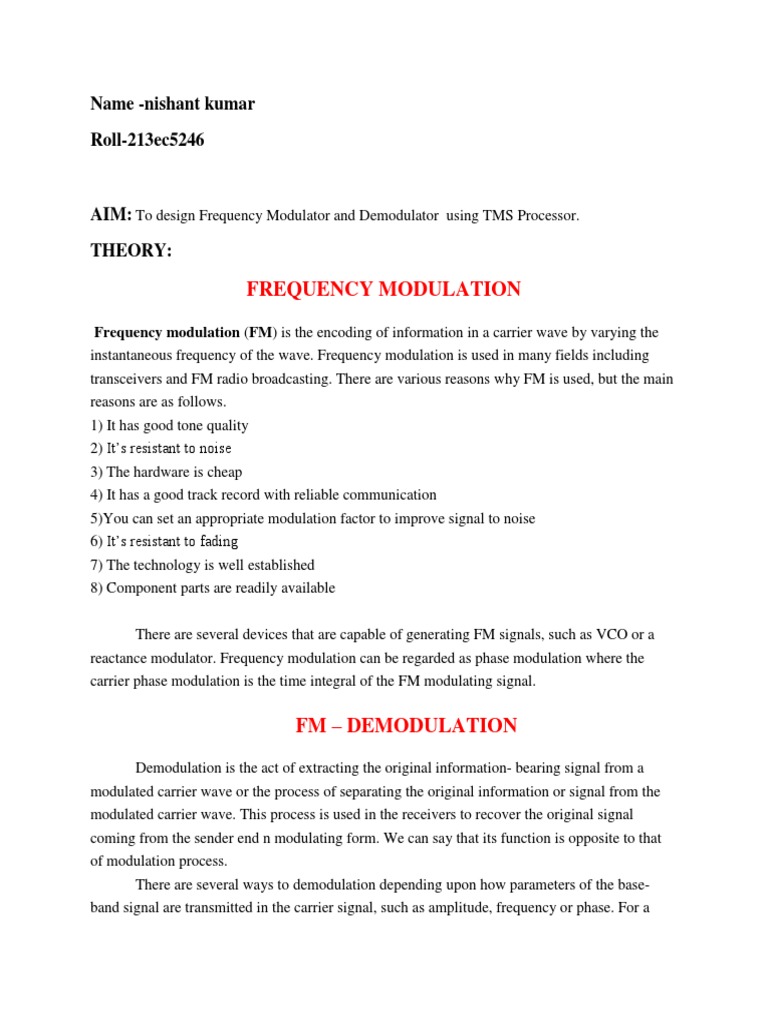 Design FM Modulator and Demodulator using TMS Processor | PDF ...