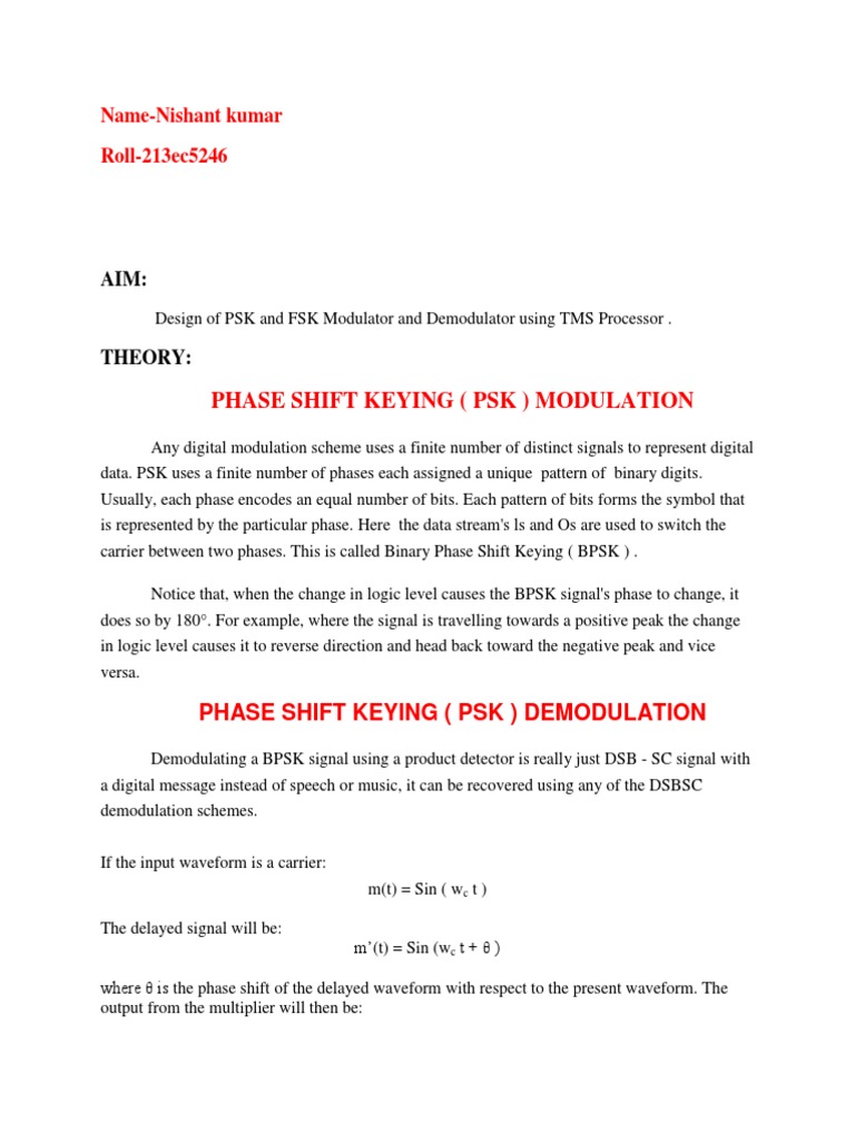 PSK FSK Modulation and Demodulation | PDF | Modulation | Data Transmission
