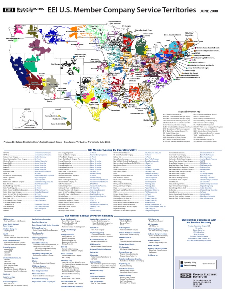 EEI U.S. Member Company Service Territories Map | PDF | Exelon ...