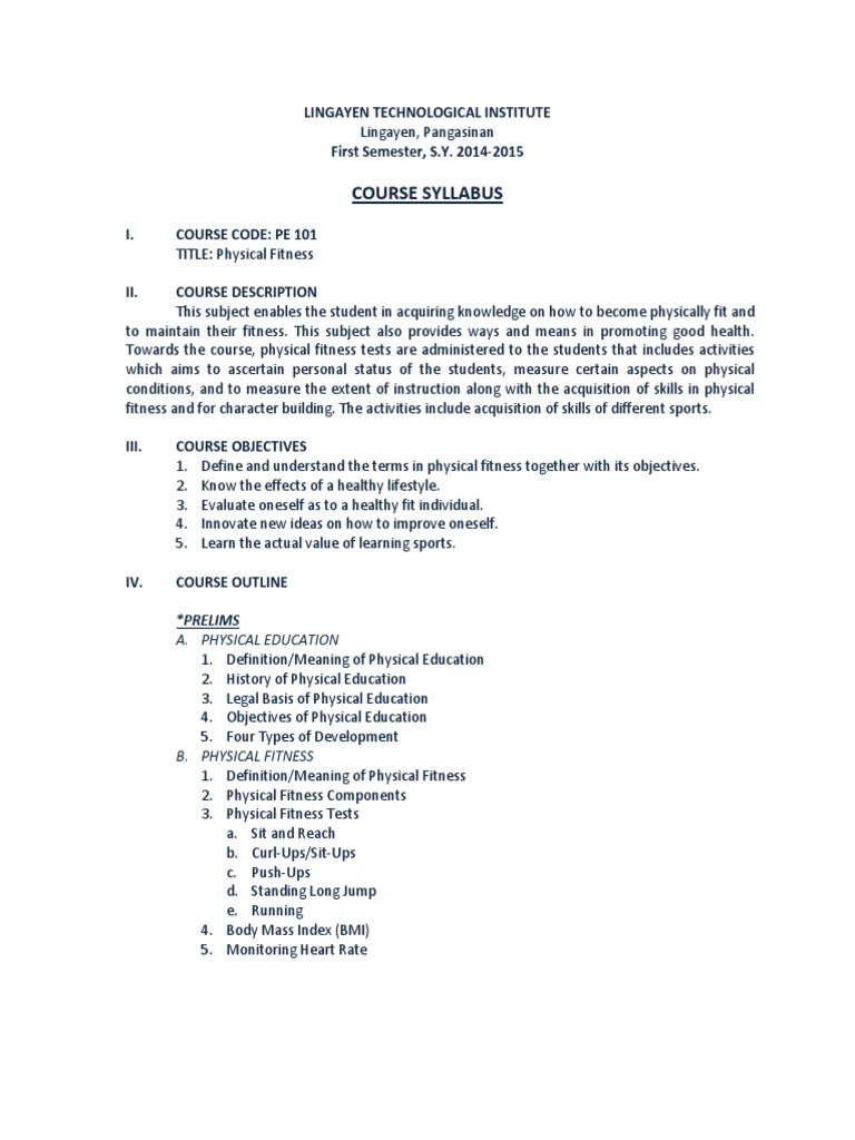 Physical Fitness Syllabus | Physical Education | Physical Fitness