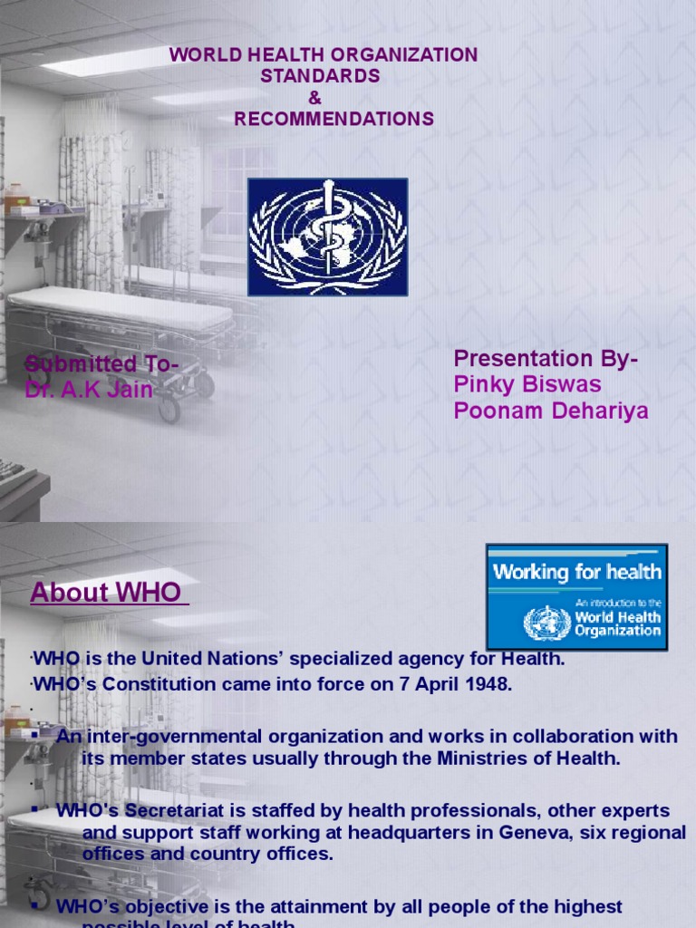 WHO Health Standards for Hospitals | PDF | Drinking Water | Hygiene