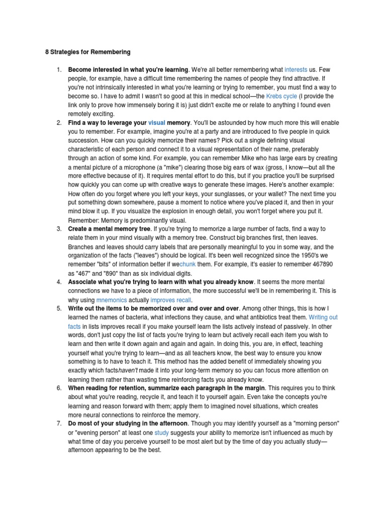 8 Strategies For Remembering | PDF | Recall (Memory) | Memory