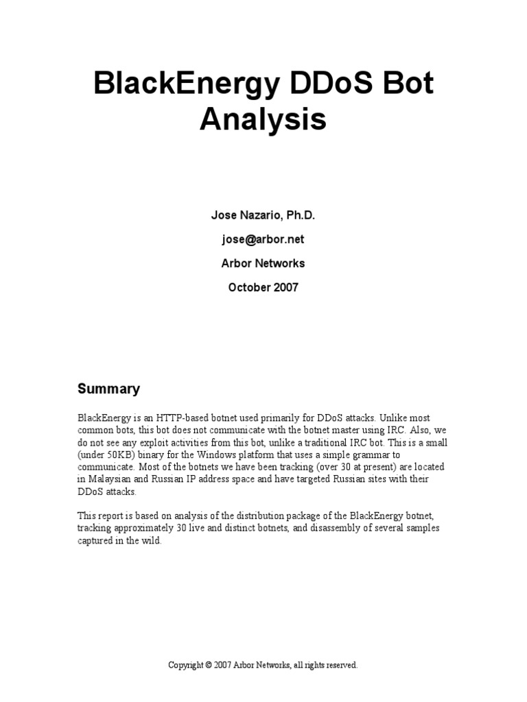 BlackEnergy DDoS Bot Analysis | PDF | Denial Of Service Attack ...
