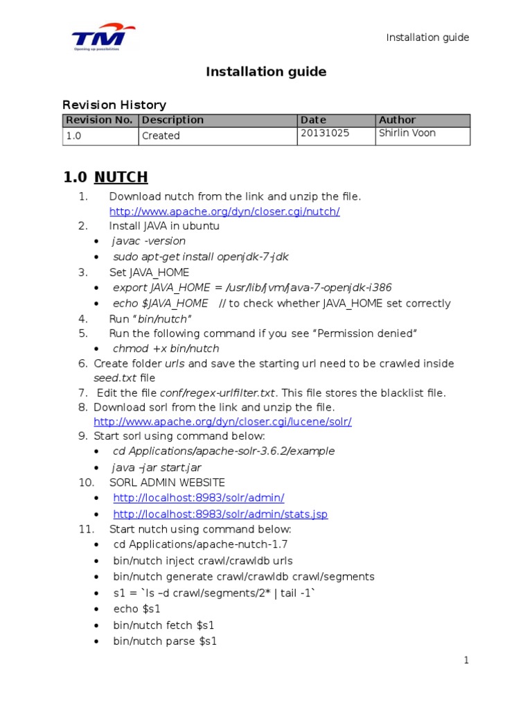 1.0 NUTCH: Installation Guide | PDF | Free Software | Computing