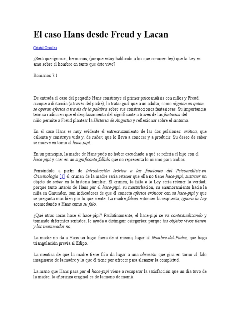 El Caso Hans Desde Freud y Lacan | PDF | Psicoanálisis | Jacques Lacan