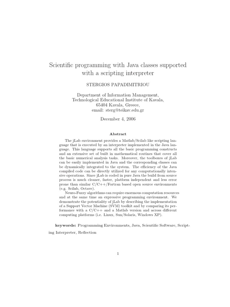Scientific Programming With Java Classes Supported With A Scripting Interpreter | PDF ...
