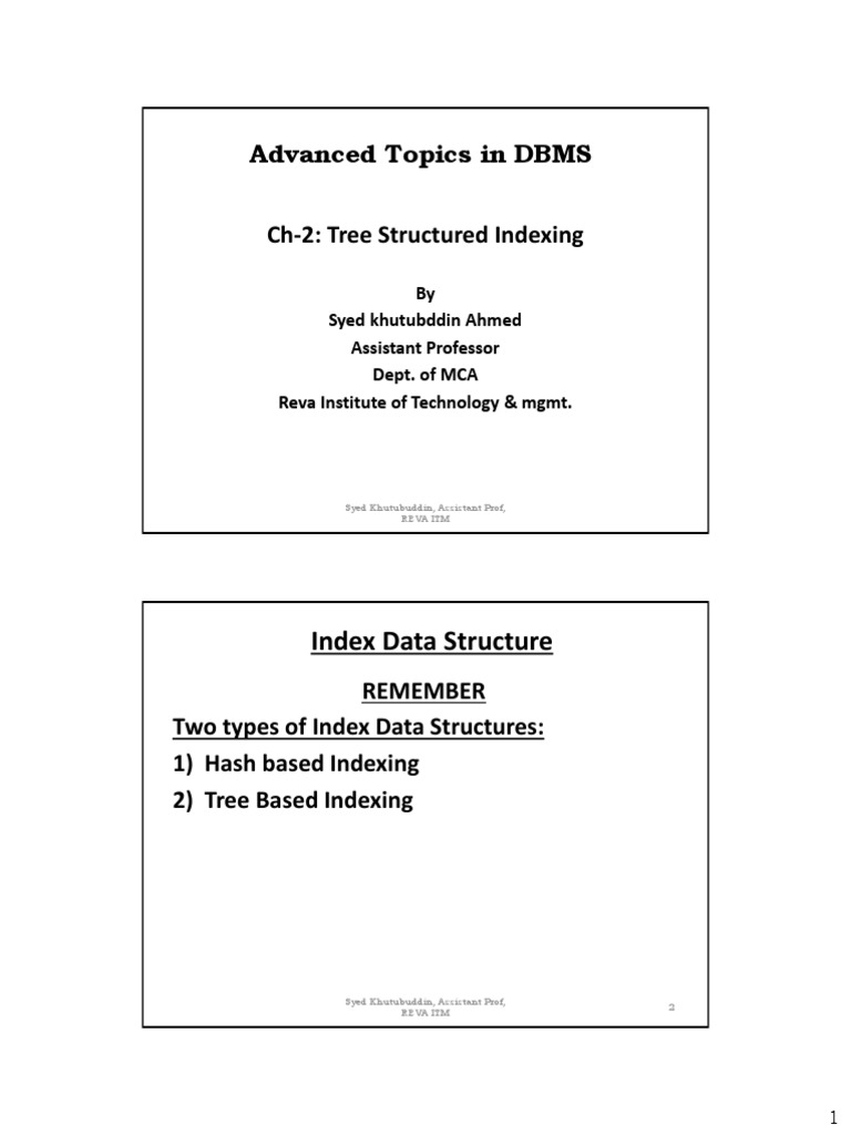 CH-2 ADBMS-Tree Structured Indexing | PDF | Database Index | Areas Of Computer Science