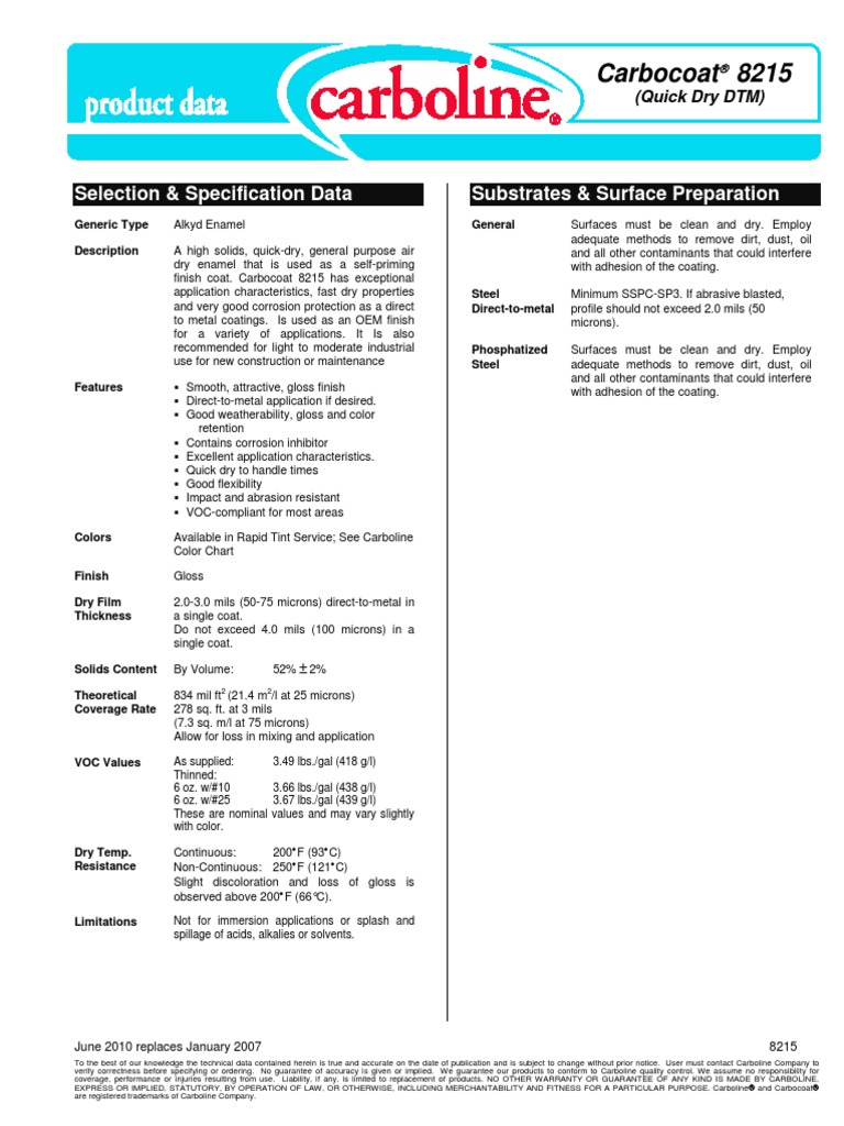 Carbocoat 8215 PDS 6-10 | PDF | Ventilation (Architecture) | Chemistry