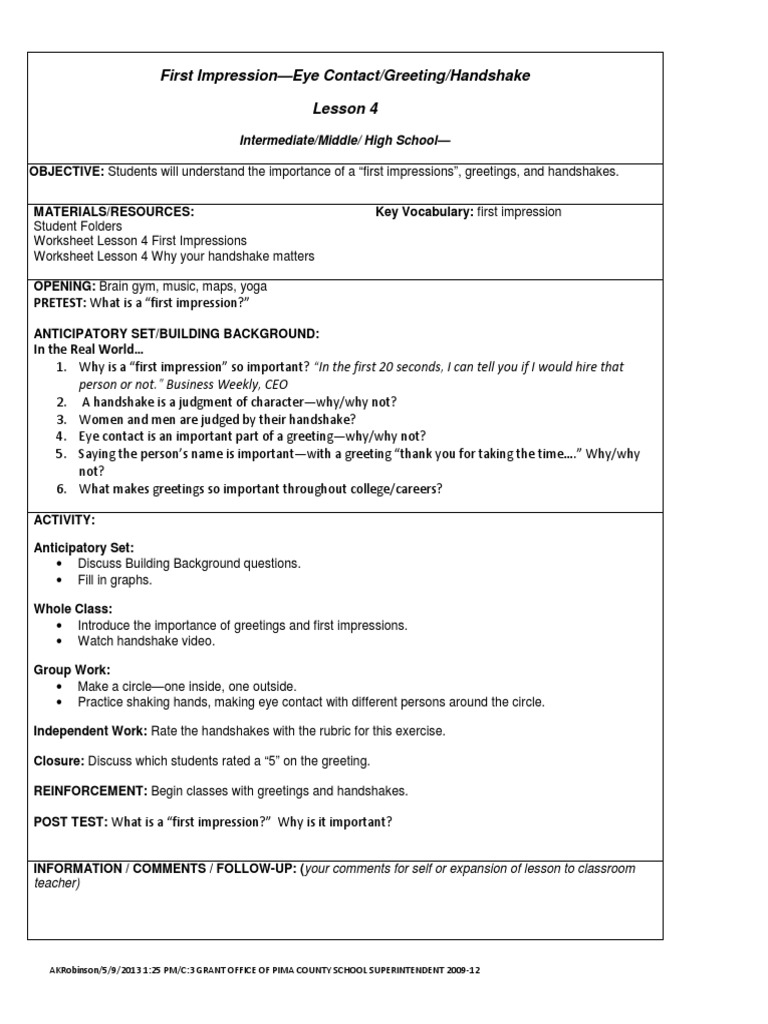 First Impressions Lesson Plan | PDF | School Counselor | Semiotics