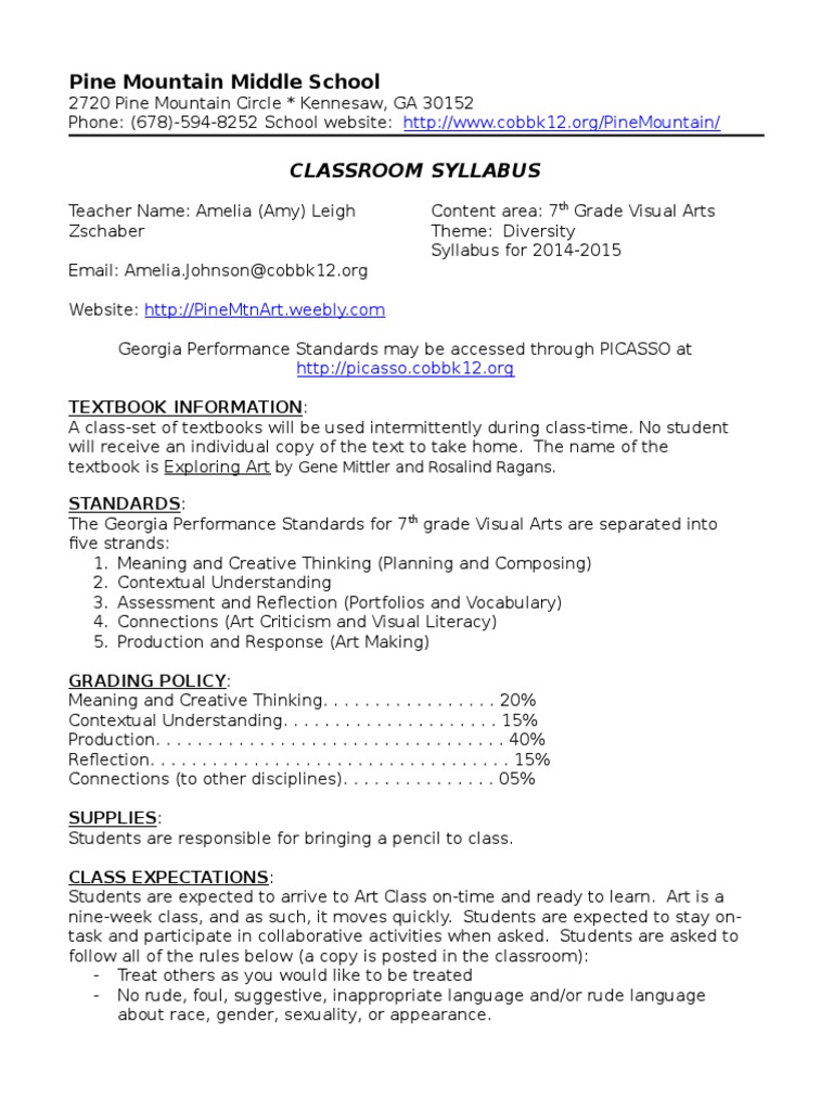 7th Grade Syllabus | Download Free PDF | Schools