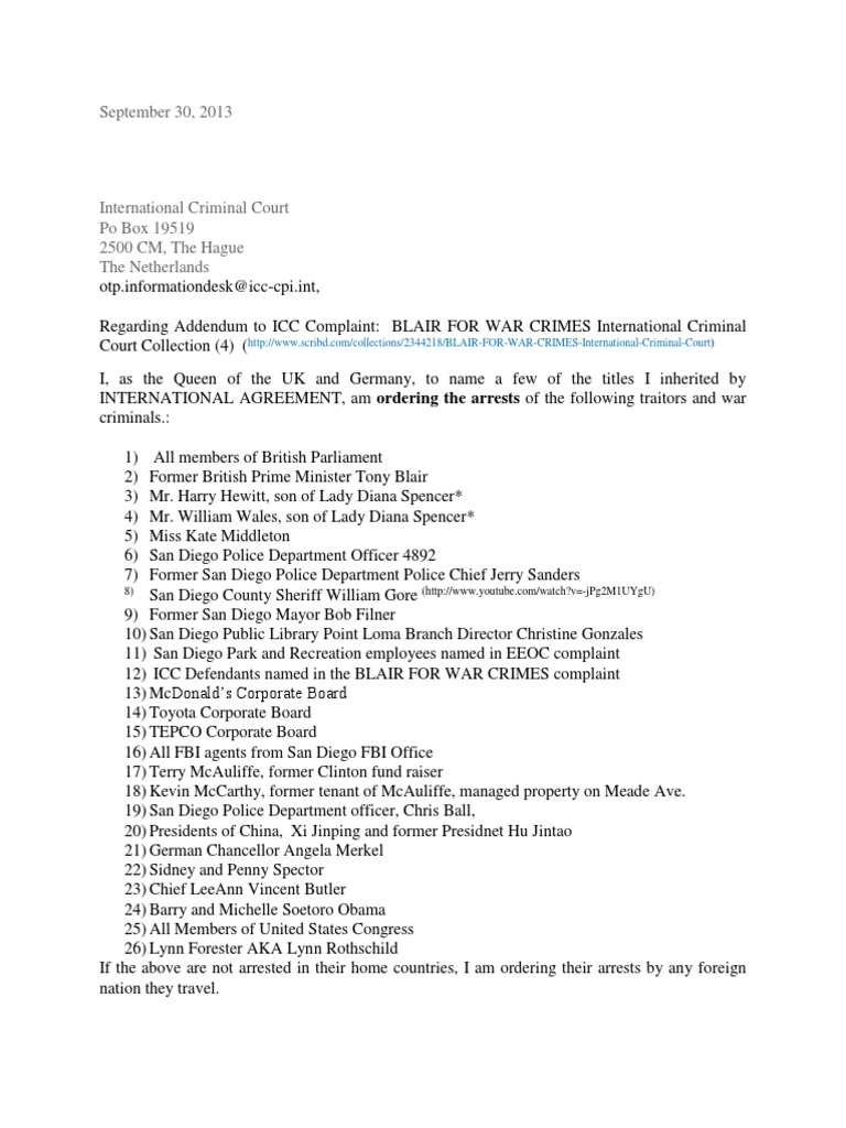 International Criminal Court: Arrest Orders | PDF | Treason | Diana