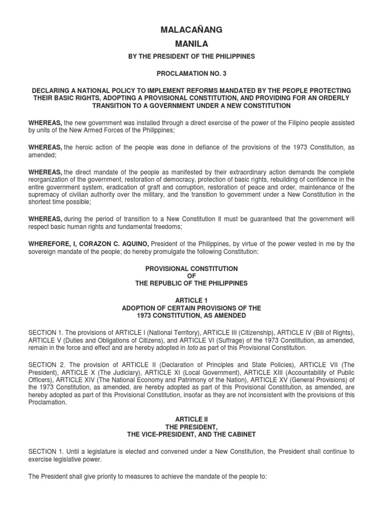 1986 Provisional Constitution | PDF | Politics