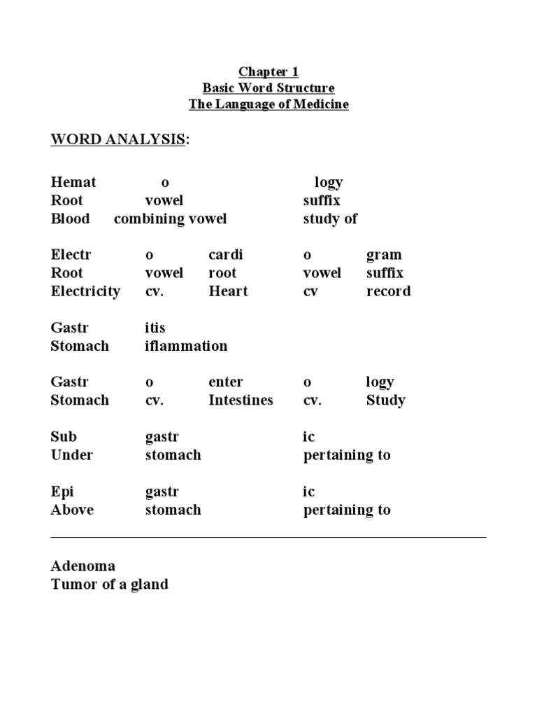 Chapter 1-Basic Word Structure - Language of Medicine | PDF | Blood ...