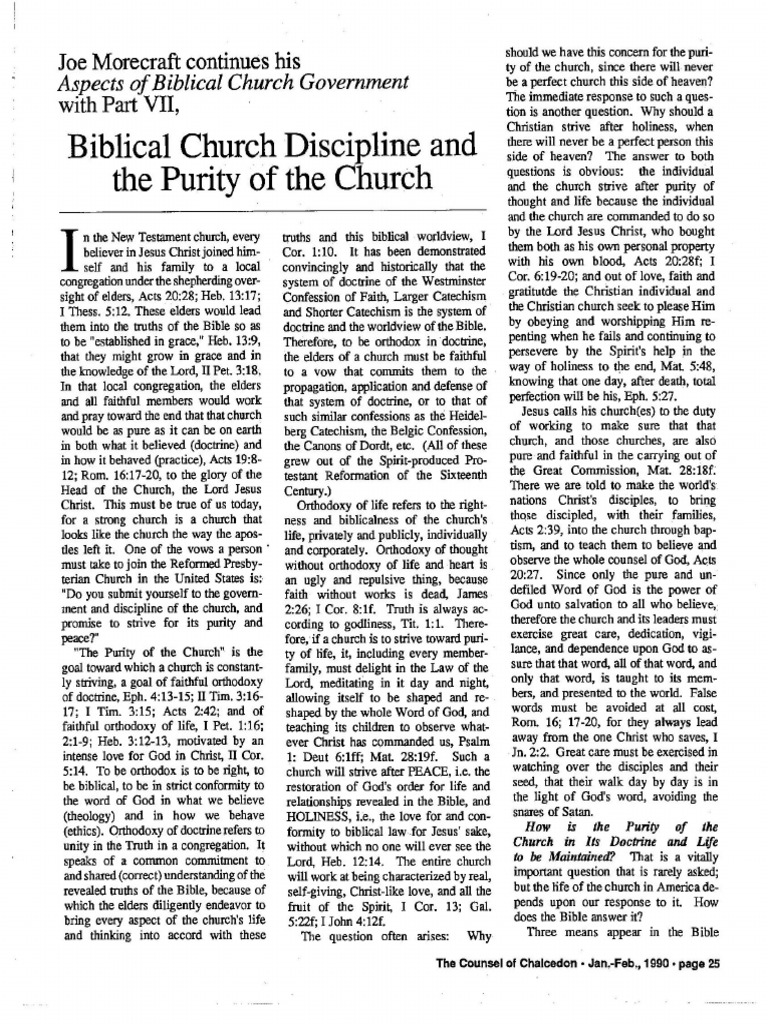 1990 Issue 1 - Biblical Church Discipline and The Purity of The Church ...