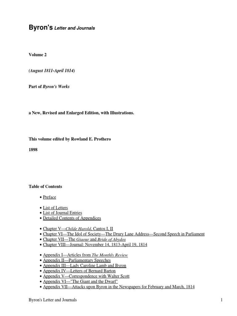 Byron's: Letter and Journals | PDF | Lord Byron