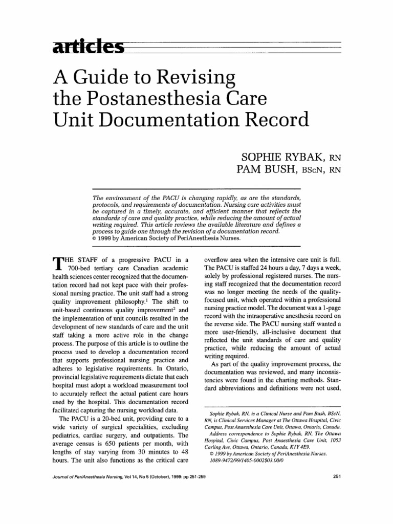 A Guide to Revising PACU Documentation Record | Nursing | Anesthesia