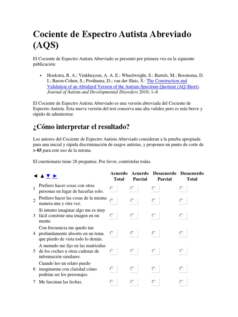Test Abreviado de Espectro Autista | PDF | Autismo | Síndrome de Asperger