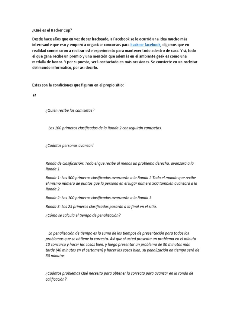 Guía del Hacker Cup de Facebook | PDF