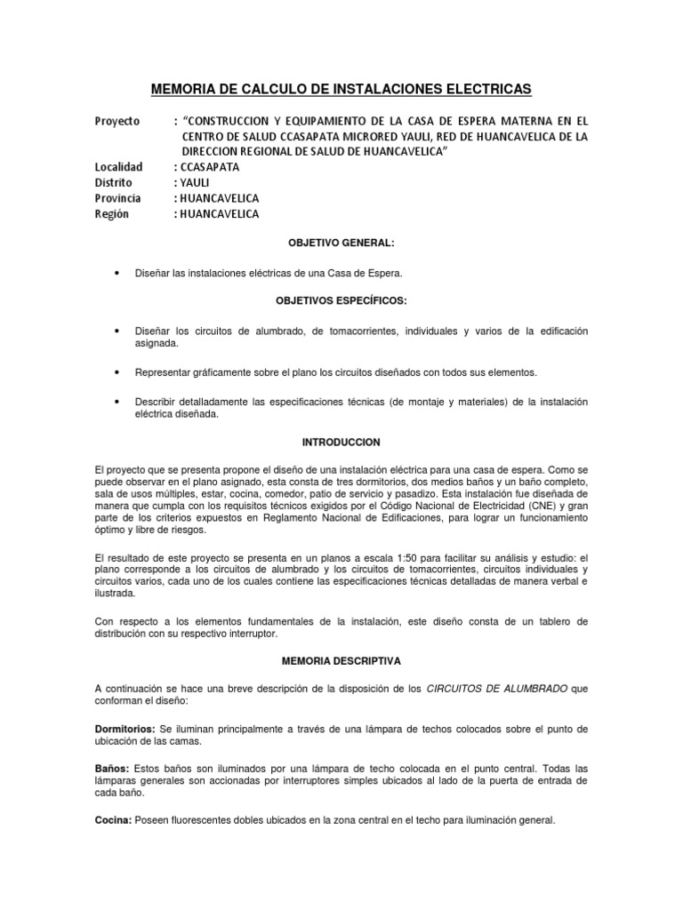 Memoria de Calculo de Instalaciones Electricas | PDF | Corriente ... Memoria de Calculo de Instalaciones Electricas | PDF | Corriente ...