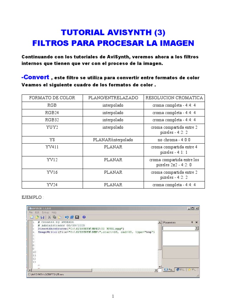 Tutorial Avisynth (Filtros para Procesar La Imagen) | PDF | Píxel | Resolución de pantalla