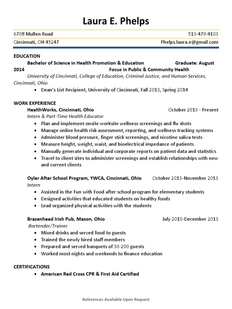 Health Educator Resume - Laura Phelps | PDF