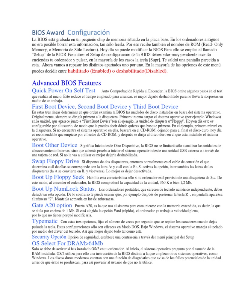 BIOS Award Configuración Cual Queda | PDF | Bios | Caché (Computación)