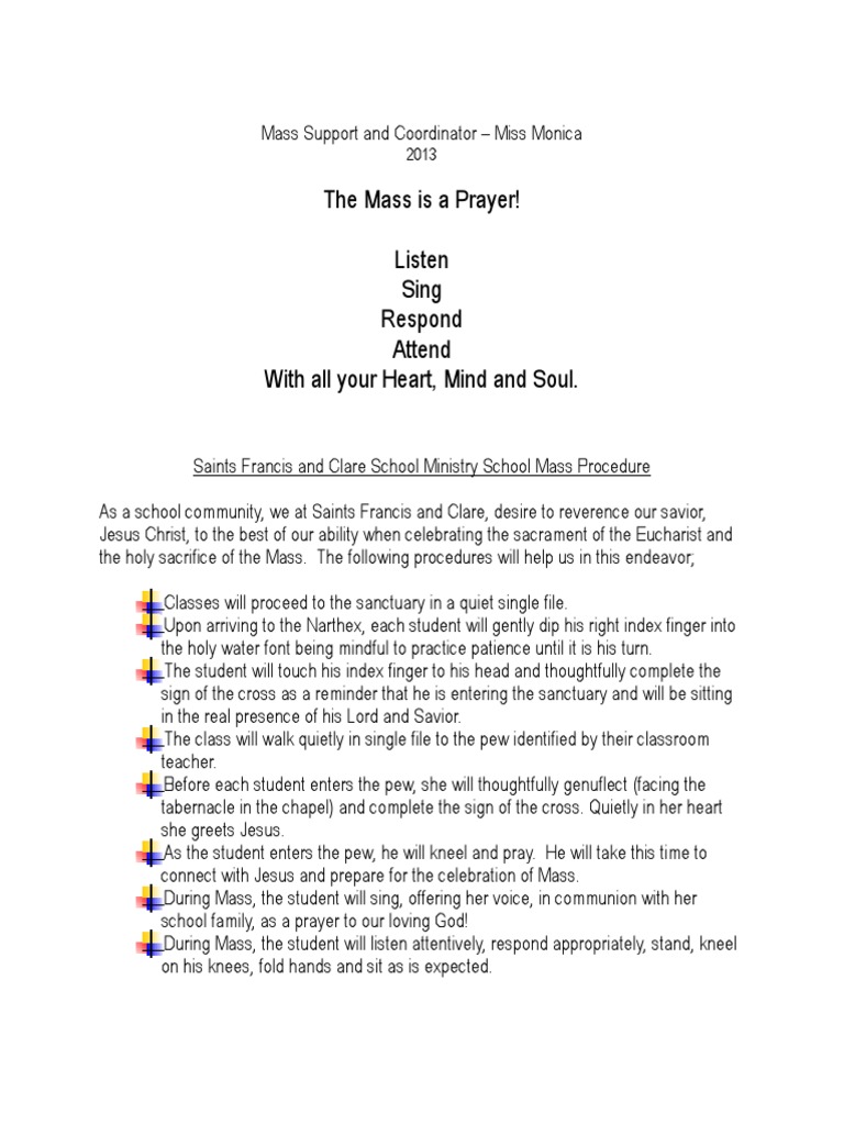 English Mass Procedure for Students | PDF | Mass (Liturgy) | Eucharist