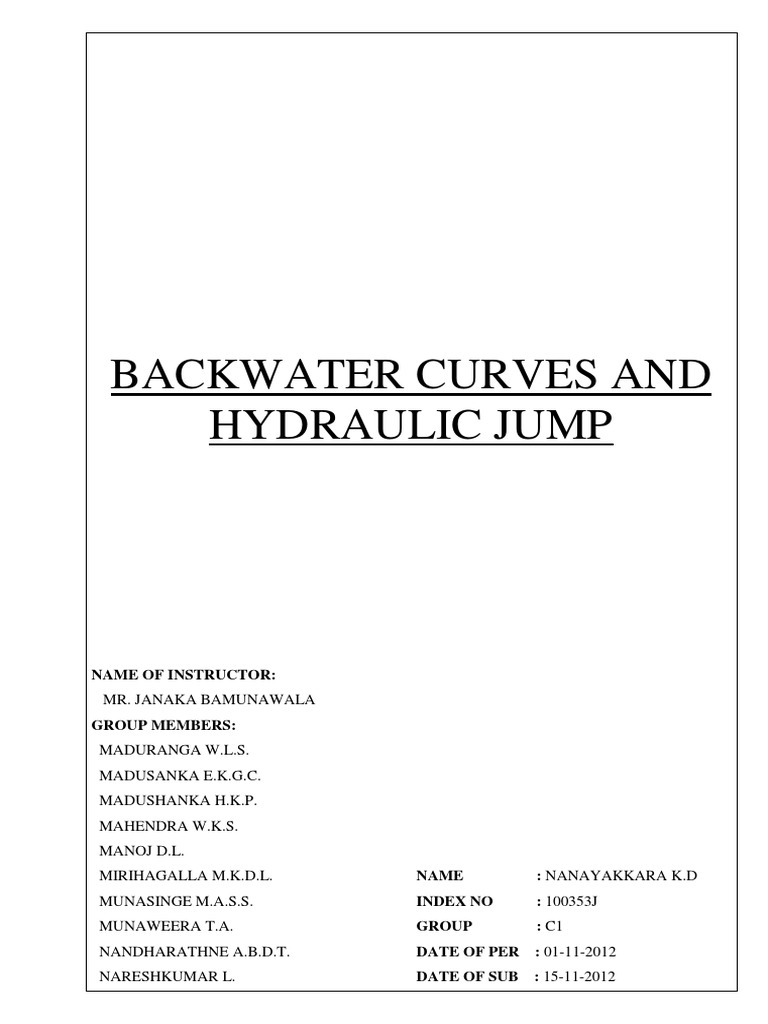 Backwater Curves & Hydraulic Jump Analysis | PDF | Mechanics | Fluid ...