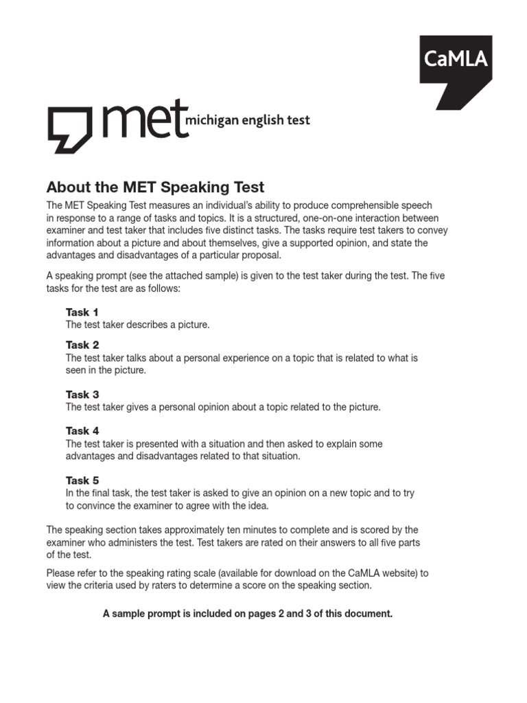 MET SpeakingPromptSample 01 | PDF | Test (Assessment) | Learning